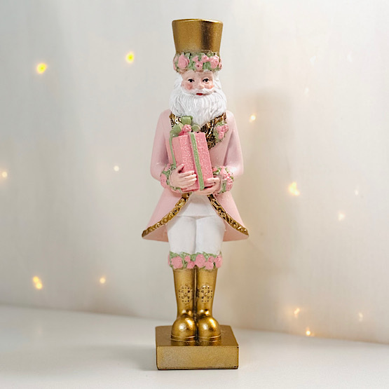 Rosa tomte med guldhatt och paket - My Holly Decco